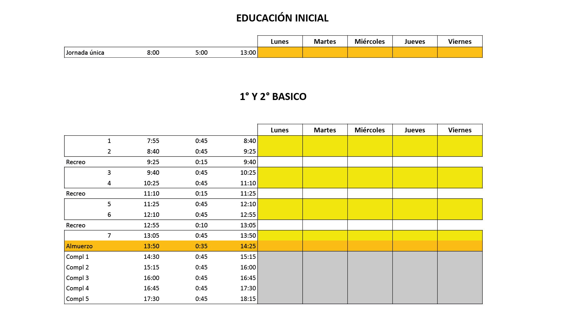 Horarios de clases - Instituto Alemán Puerto Montt