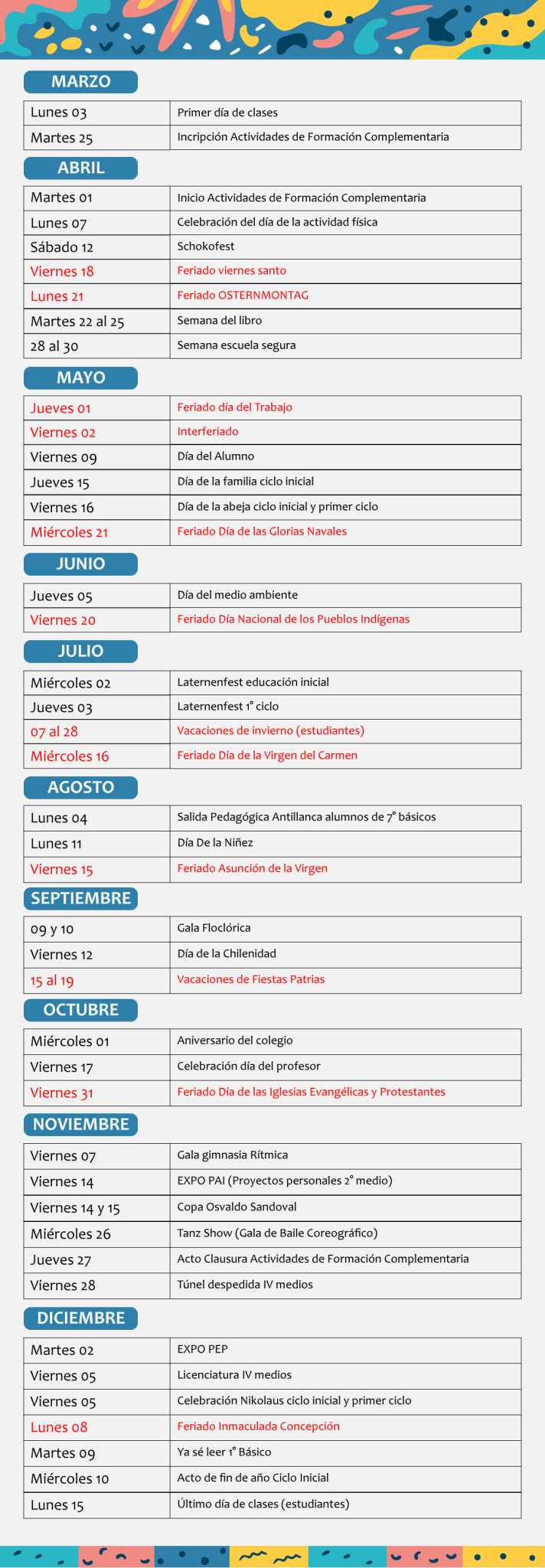 Calendario alumnos – Instituto Alemán Puerto Montt